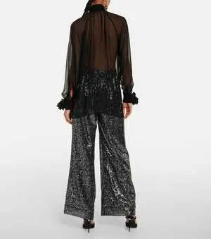 Dolce & Gabbana Floral-appliqué Silk Chiffon Blouse - Black