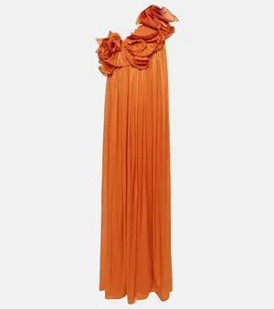 Costarellos Costarellos Charmain Ruffled Plissé Gown Orange