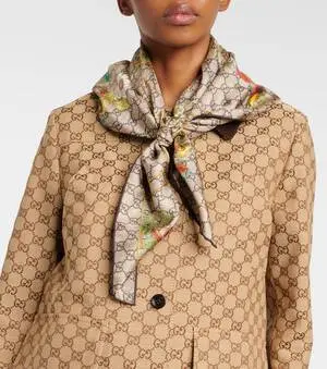 Gucci Printed Silk Twill Scarf - Brown