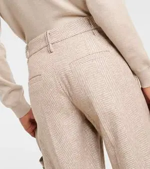 Brunello Cucinelli Chevron Wool-blend Flared Pants