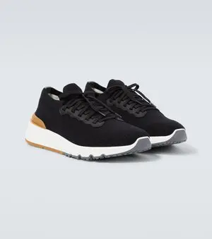 Brunello Cucinelli Leather-trimmed Knit Sneakers - Black