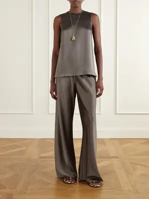 LA LIGNE Colby Satin Wide-leg Pants - Brown