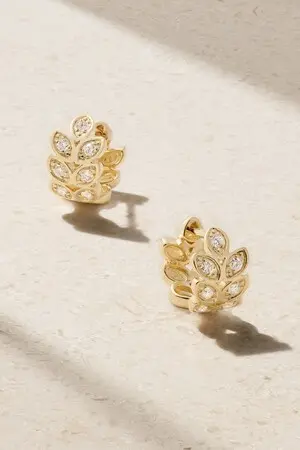 SYDNEY EVAN Leaf 14-karat Diamond Hoop Earrings