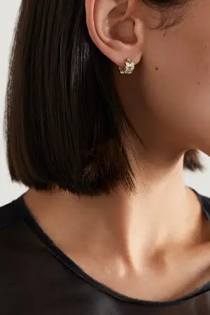 SYDNEY EVAN Leaf 14-karat Diamond Hoop Earrings