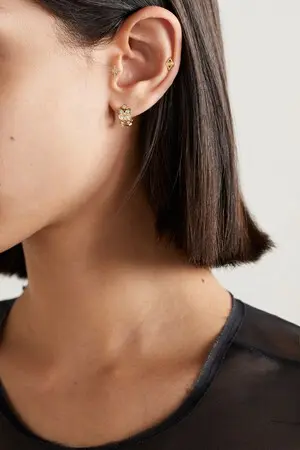 SYDNEY EVAN Leaf 14-karat Diamond Hoop Earrings
