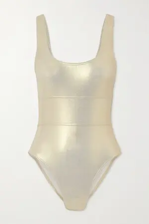 Melissa Odabash Perugia Open-back Paneled Metallic Swimsuit Gold