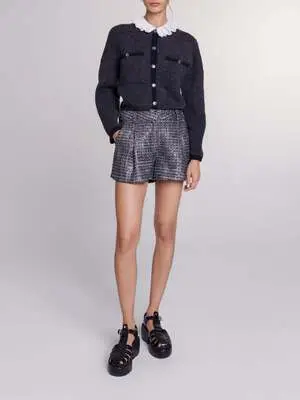 Maje Tweed Sequined Mini Shorts - Silver
