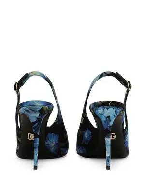Dolce & Gabbana Floral-print Slingback Pumps - Blue
