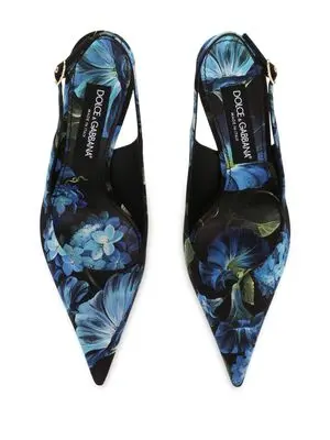 Dolce & Gabbana Floral-print Slingback Pumps - Blue