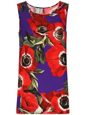 Dolce & Gabbana Poppy-print Tank Top - Purple