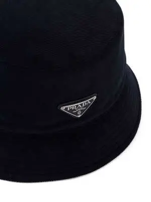 Prada Corduroy Bucket Hat With Enamel Logo - Blue
