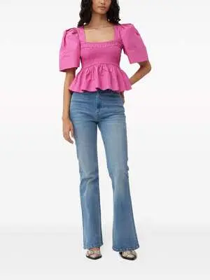 GANNI Peplum-waist Organic-cotton Blouse - Pink