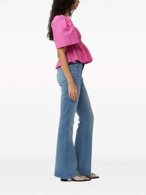 GANNI Peplum-waist Organic-cotton Blouse - Pink