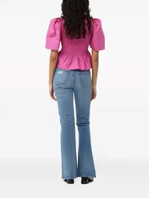 GANNI Peplum-waist Organic-cotton Blouse - Pink