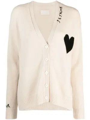 Zadig&Voltaire Mirka Heart-embroidered Cashmere Cardigan - Neutrals