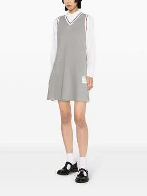 Thom Browne Stripe-trim Cotton Minidress - Grey