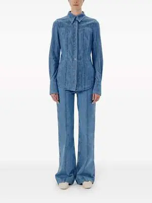 Another Tomorrow Chambray Slim Cut Shirt - Blue