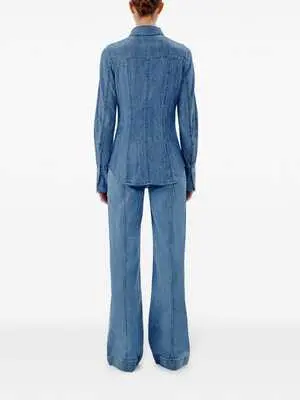 Another Tomorrow Chambray Slim Cut Shirt - Blue