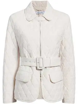 Another Tomorrow Diamond-quilted Belted Jacket - Neutrals