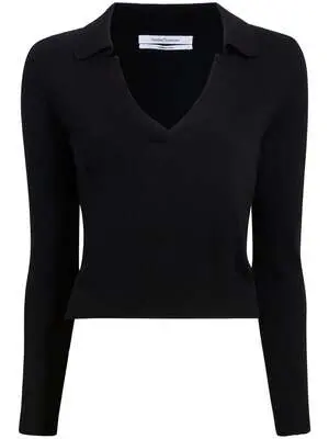 Another Tomorrow Long-sleeve Knitted Polo Top
