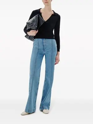 Another Tomorrow Long-sleeve Knitted Polo Top