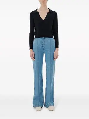 Another Tomorrow Long-sleeve Knitted Polo Top