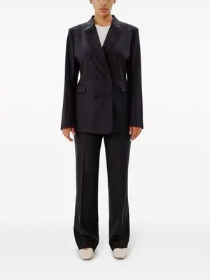 Another Tomorrow Double-breasted Merino Wool Blazer - Black