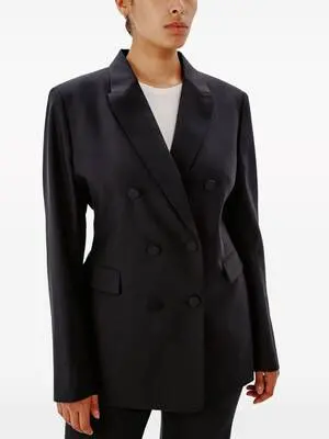 Another Tomorrow Double-breasted Merino Wool Blazer - Black
