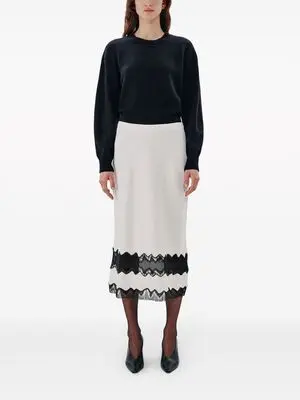 Another Tomorrow Lace High-waist Midi Skirt