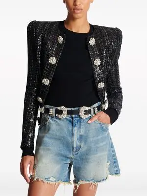 Balmain Western Crystal-embellished Leather Belt
