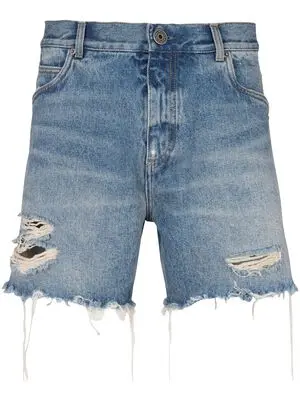 Balmain Logo-embroidered Denim Shorts
