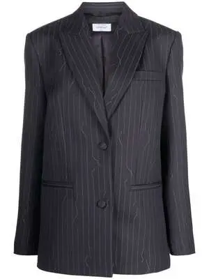 Off-White Pinstripe Pattern Peak Lapel Blazer - Grey