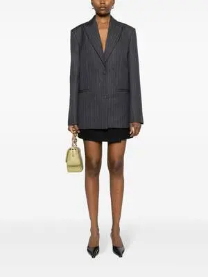 Off-White Pinstripe Pattern Peak Lapel Blazer - Grey