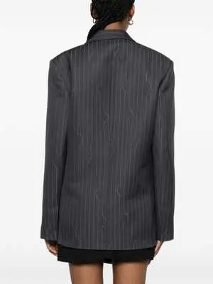 Off-White Pinstripe Pattern Peak Lapel Blazer - Grey