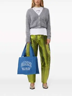 GANNI Logo-print Denim Shoulder Bag