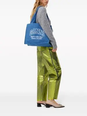 GANNI Logo-print Denim Shoulder Bag