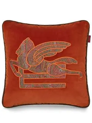 Etro Pegaso-embroidered Paisley-jacquard Cushion - Orange