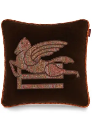 Etro Pegaso-embroidered Velvet Cushion - Brown