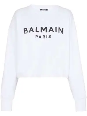 Balmain Logo-print Cropped Sweatshirt - White