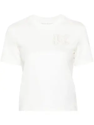 Palm Angels Logo-embroidered T-shirt - Neutrals