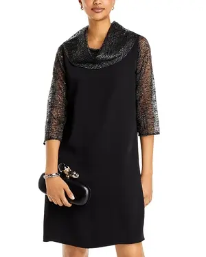 Caroline Rose Sequin Mesh Embroidery Combo Dress - Black/silver