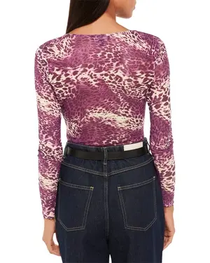 Whistles Sahara Leopard Mesh Ruched Long Sleeve Top