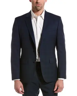Hugo Boss Plain Check Slim Fit Wool Jacket - Blue