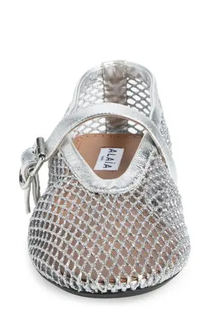Alaïa Fishnet Ballerina Flat - Argent