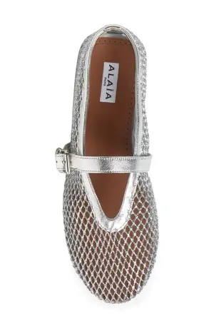 Alaïa Fishnet Ballerina Flat - Argent