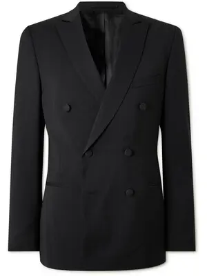 Mr P. Double Breast Wool Tuxedo Jacket - Black