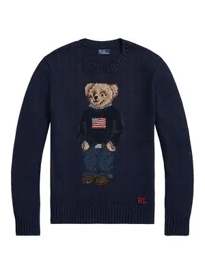Ralph Lauren Cotton-linen Crewneck Bear Sweater - Navy Multi