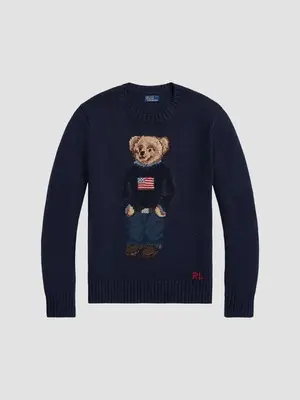 Polo Ralph Lauren Cotton-linen Crewneck Bear Sweater - Navy Multi
