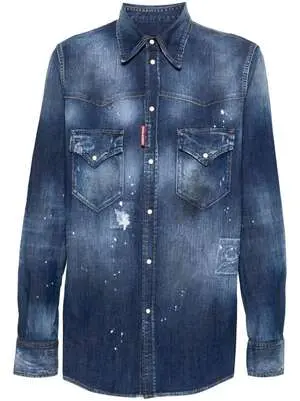 Dsquared2 Paint-splatter Denim Shirt - Blue