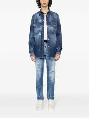 Dsquared2 Paint-splatter Denim Shirt - Blue